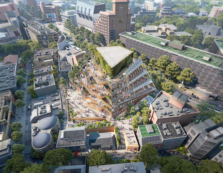 OMA's First Mixed-Use Building on Omotesando Under Construction